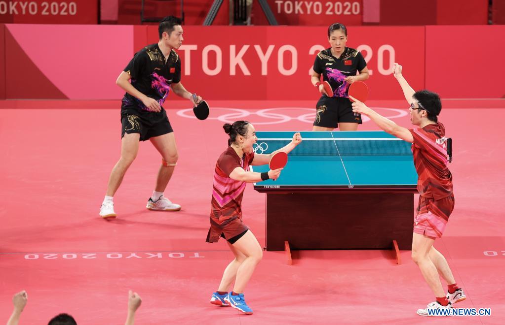 Historic Olympic table tennis gold for Japan in mixed doubles - Xinhua ...
