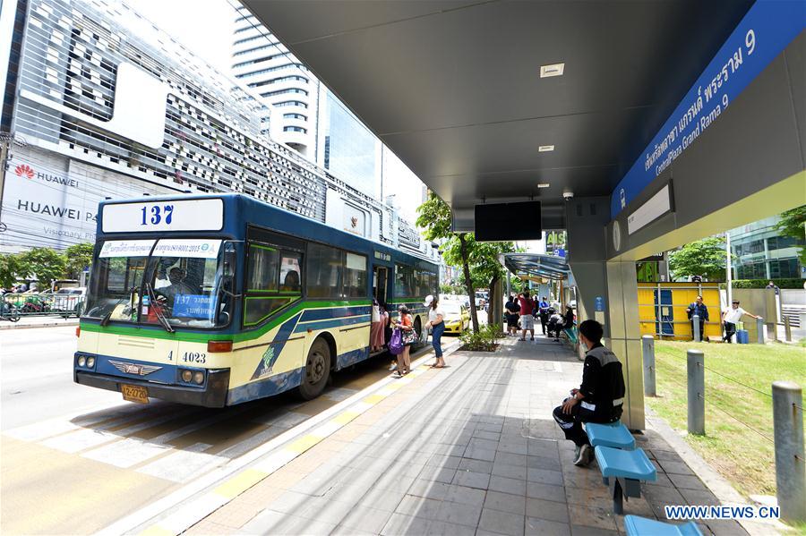 Passengers wait at smart bus stop in Bangkok, Thailand - Xinhua ...